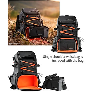 K&F Concept Camera Bag EVA Waterproof 2 in 1Camera Backpack Shoulder Bag 32L Large Capacity with Rain Cover Storage for 15.6" Laptop for Photography