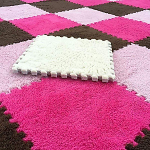 Cozylkx Puzzle Floor Mat, Plush Foam Mats, 16 Fluffy Carpet Tiles Area Rugs for Kids Room, Baby Room, Nursery Decoration