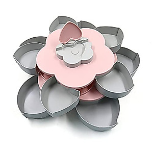 Rotating Snack Tray, Double Deck Petal Shaped Platter, Creative Flower Type Fruit Tray, Segmented Containers With Mobile Phone Holders, for Nut Candy, Dried Fruit Food Storage Organizer (pink)