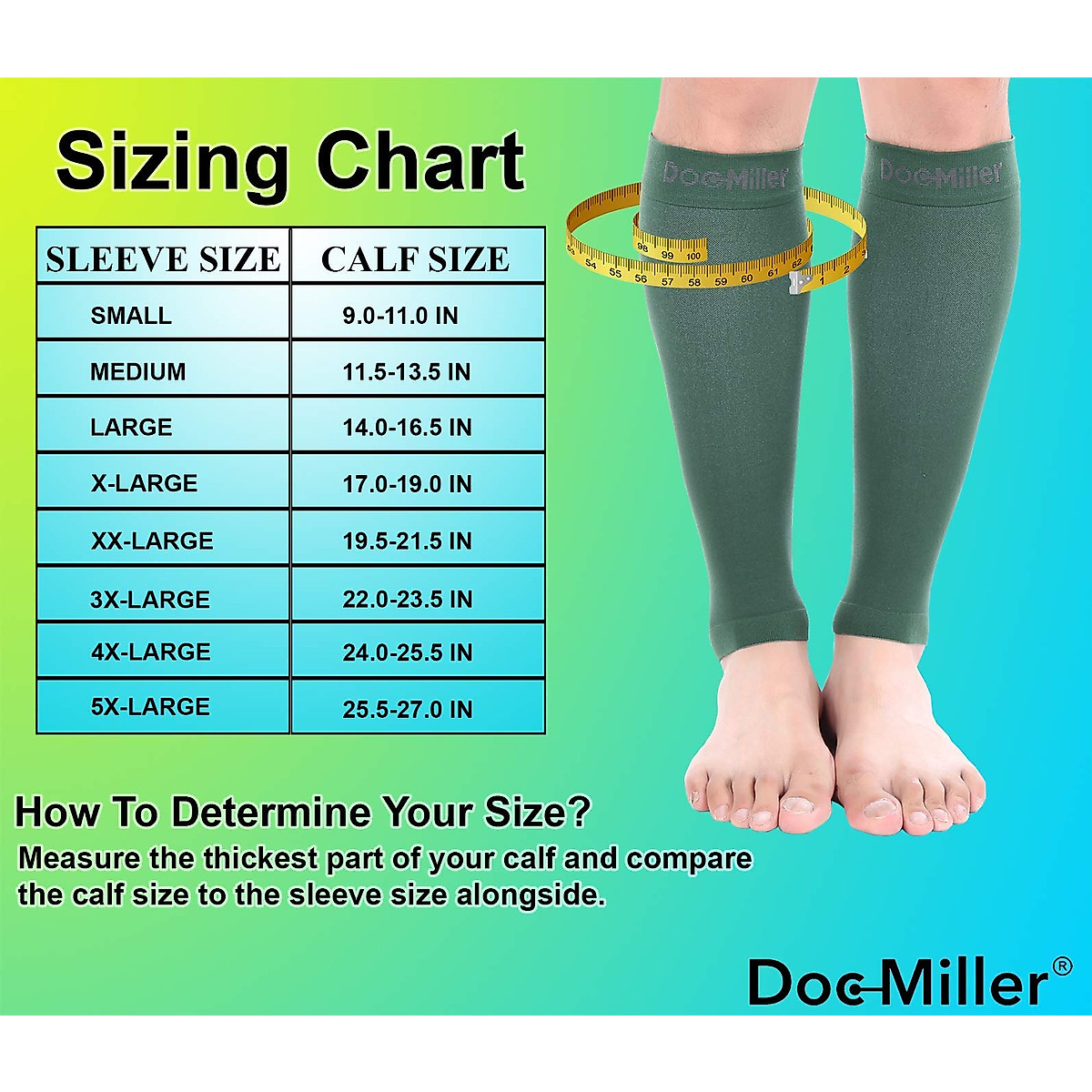Doc Miller Compression Calf Sleeve for Men & Women, Premium Medical Grade, 20-30mmHg Graduated Support for Running, Calf Tear, Shin Splints, Knee High, Dark Green Calf Sleeves, Small Size, 2 Pair