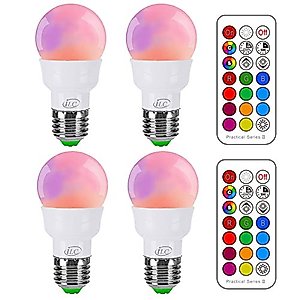 ILC RGB LED Light Bulb, Color Changing 40W Equivalent, 450LM Dimmable 5W E26 Screw Base RGBW, Mood Light Flood Light Bulb - 12 Color Choices - Timing Infrared Remote Control Included (4 Pack)