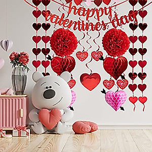 JOYIN 20 Packs Valentine’s Day Party Decoration Kit with valentines Banner, Cutouts Swirls Garland, Tissue Fans & Tissue Poms for Valentines Party Supplies, Valentines Decor Home Wedding Anniversary