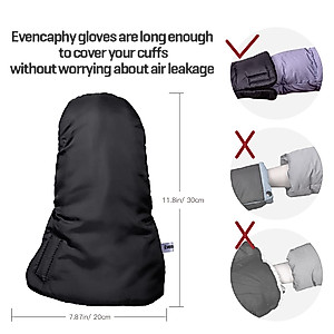 Evencaphy Stroller Gloves Universal Pram Hand Muffs, Anti-Freeze Stroller Mittens Golf Cart Gloves Pet Gear Shopping Cart Hand Warmers Waterproof Winter Gloves with Stroller Hook, Black