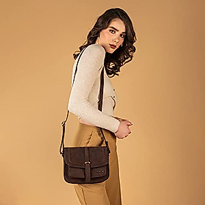 ESTALON Crossbody Bags for Women - Real Leather Multi Pocket Travel Purse and Sling Bag (Mocha)