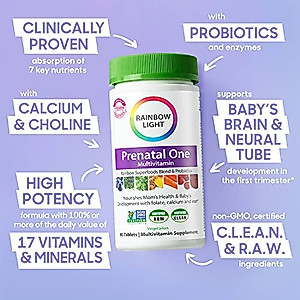 Rainbow Light Prenatal One Multivitamin, Folic Acid, Calcium, & Vitamin D, Gluten Free, Supports from Conception to Postnatal, Clinically Proven Absorption, 150 Tablets