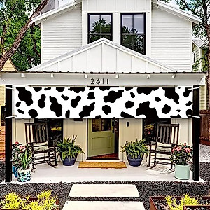 DOTOOMA 118 x 20 In Black White Spot Cow Banner Yard Sign Polyester Western Cowboy Cowgirl Farm Theme Birthday Party Decorations Supplies Baby Shower Indoor Outdoor