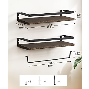 Afuly Bathroom Shelves for Wall, Floating Shelf Bathroom Over Toilet, Wall Mounted Shelves with Towel Bar Rack, Industrial Modern Home Decor Dark Brown