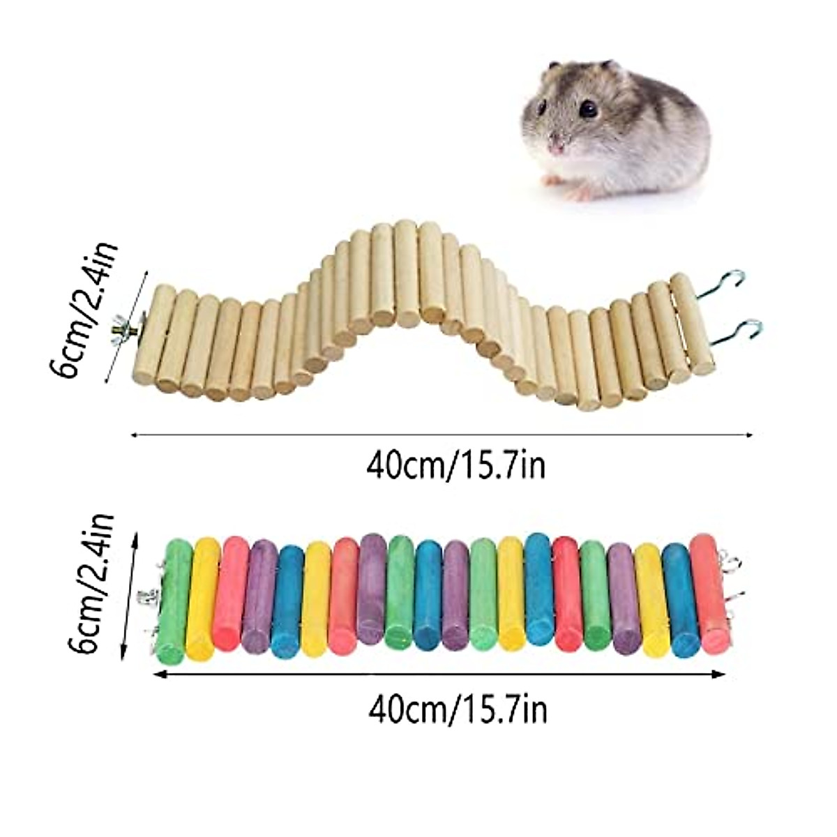 Hamster Bridge Suspension Ladder Rat Rainbow Long Bridge Wooden Climbing Ladder Bridge Chew Toys for Dwarf Syrian Hamster Mice Mouse Gerbils(2 PCS)