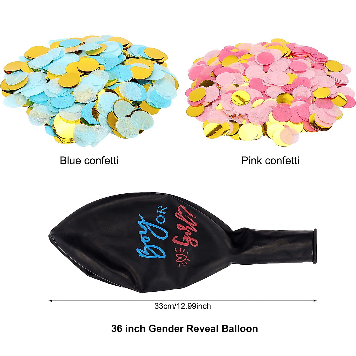 Gender Reveal Balloon, 36" Boy or Girl Balloons with Blue and Pink Confetti Decorations, Baby Gender Reveal Party Supplies Kit for Baby Shower, Gender Reveal Party