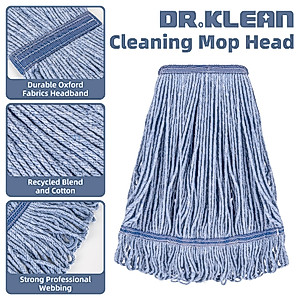 DRKLEAN 3 Pack Heavy Duty Commercial Mop Head Replacement, Wet Industrial Cotton Looped End String Cleaning Mop Head Refill,Highly Absorbent,Commercial Mop Head Replacement (Blue 3 Pack)