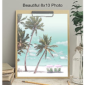 Tropical Palm Trees, Ocean Wall Art - Nautical Decoration for Bedroom, Living Room, Beach Themed Bathroom Decor - Gift for Sea Lovers, Women - 8x10 UNFRAMED Shabby Chic Boho Bohemian Photo