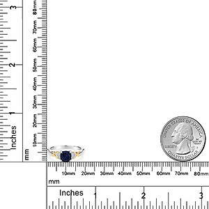 Gem Stone King 925 Sterling Silver and 10K Yellow Gold 2 Tone Blue Sapphire and White Lab Grown Diamond Engagement Ring For Women (1.33 Cttw, Cushion 6MM, Available In Size 5, 6, 7, 8, 9)