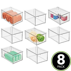 mDesign Plastic Stackable Bathroom Storage Organizer Bin with Pull Out Drawer for Cabinet, Vanity, Shelf, Cupboard, Cabinet, or Closet Organization - Lumiere Collection - 8 Pack - Clear