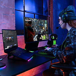 Razer Laptop Stand Chroma: 3-Port USB 3.0 Hub - Ergonomic Design - Anodized Aluminum Construction - Customizable Chroma RGB Lighting - Matte Black