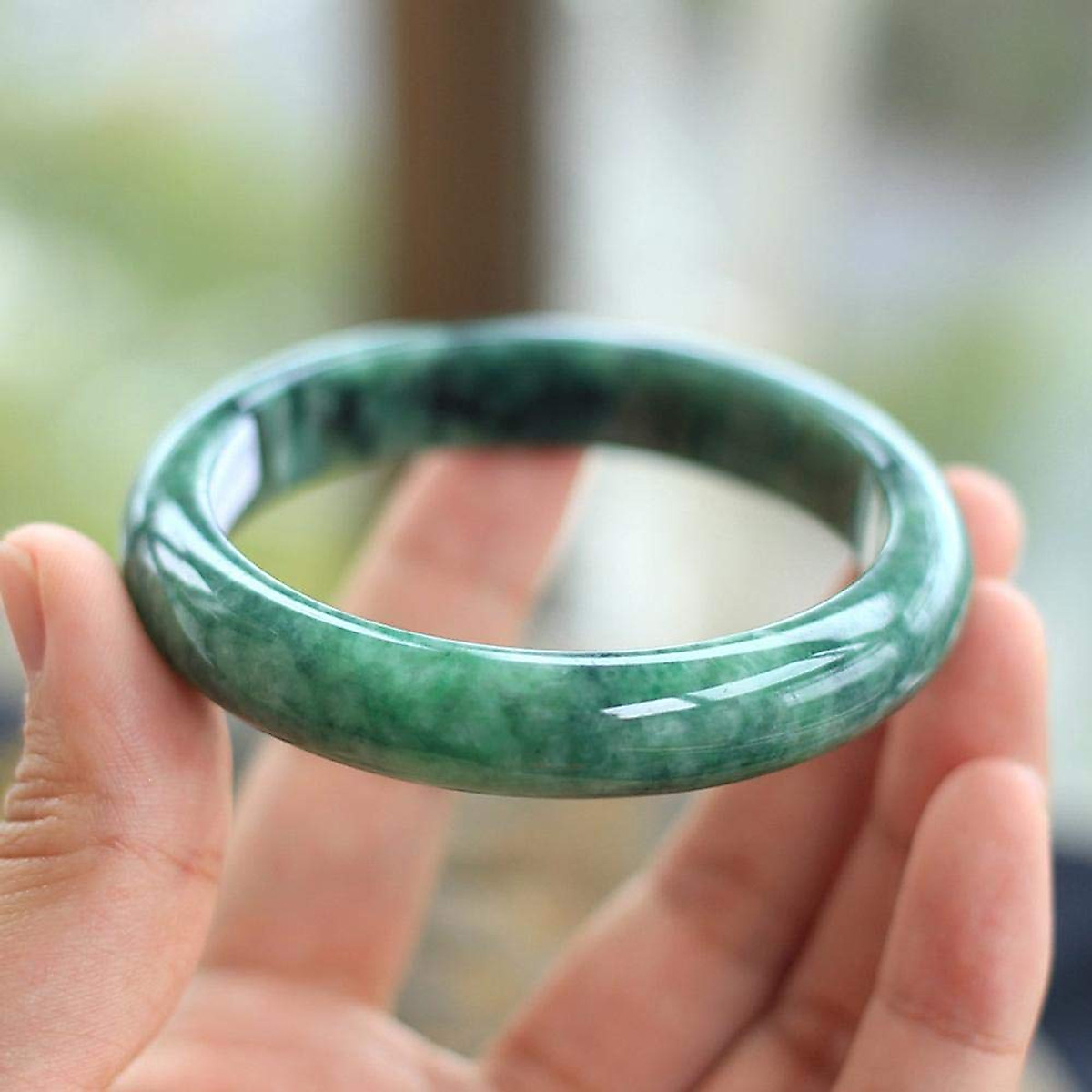 Natural Jade Bracelet, Healing Energy Hand Cutting Green Jade Stone Bangles for Women
