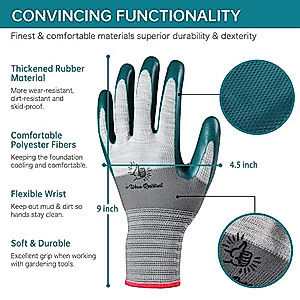 TOBEHIGHER Gardening Gloves - Gardening Gloves for Men and Women 6 Pair, Breathable Rubber Garden Gloves, Outdoor Protective Working Gloves for Raking, Weeding, Digging and Pruning