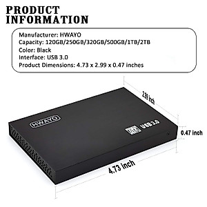 HWAYO 2.5'' 1TB Ultra Slim Portable External Hard Drive USB3.0 HDD Storage for PC/Desktop/Laptop/MacBook/Chromebook/Xbox One (Black)
