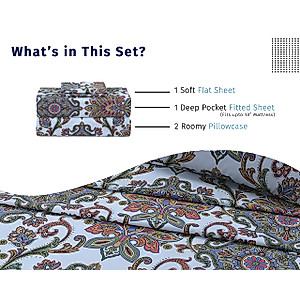 Cotton Alley 300 Thread Count Full Size Sheets Set - 100% Cotton 4 Pcs Sheets Bed Set, 1 Fitted Sheet, 1 Flat Sheet and 2 Pillowcases, Full Size Sheets Fitted Up to 16" Mattress