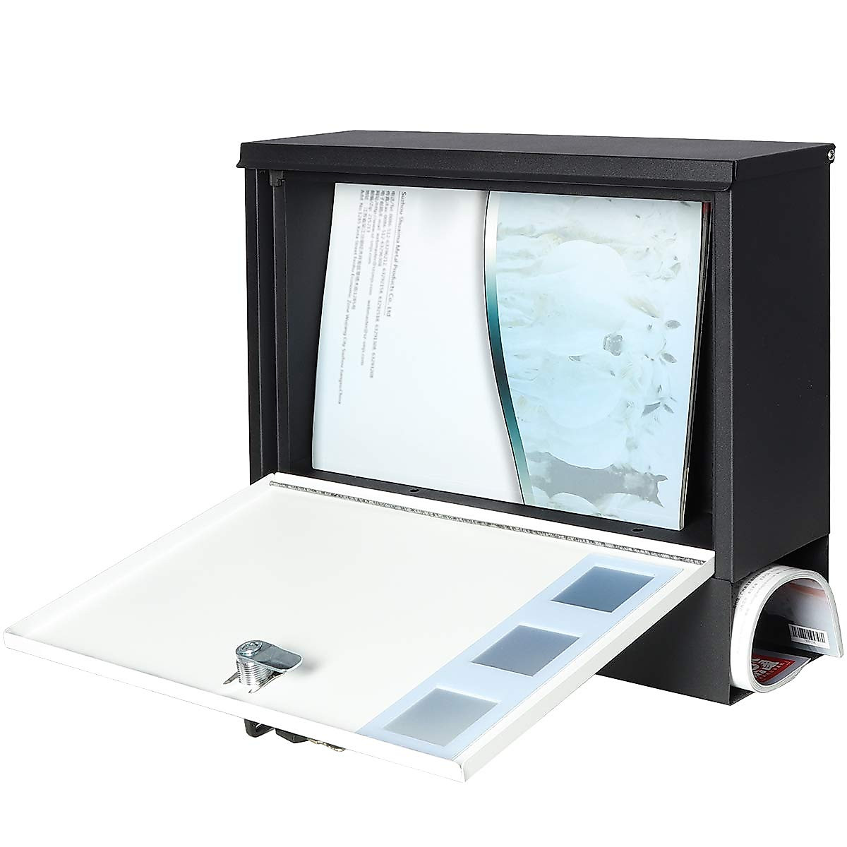 Locking Mailbox Wall Mounted Vertical– Jssmst mailboxes with Key Lock and Newspaper Compartment, Key Lock Drop Box Large Capacity, 14.3 x 3.8 x 11.8 Inch, White，SM-HPB911WN