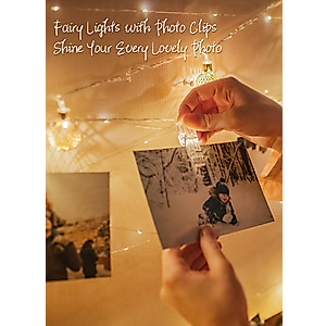 Minetom Photo Clips String Light 33ft - 100 LED Fairy Lights with 60 Clips for Hanging Pictures, Battery Operated Photo Hanger with Timer, 8 Light Modes Twinkle Lights for Room Party Decor