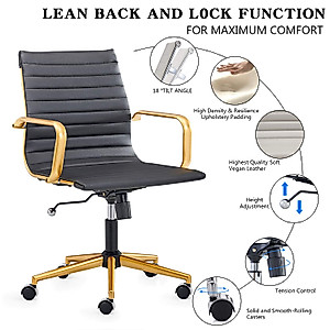CAROCC Mid-Back Office Desk Chair - Gold and Black Task Chair with Back Support, Heavy Duty (320lbs), Swivel