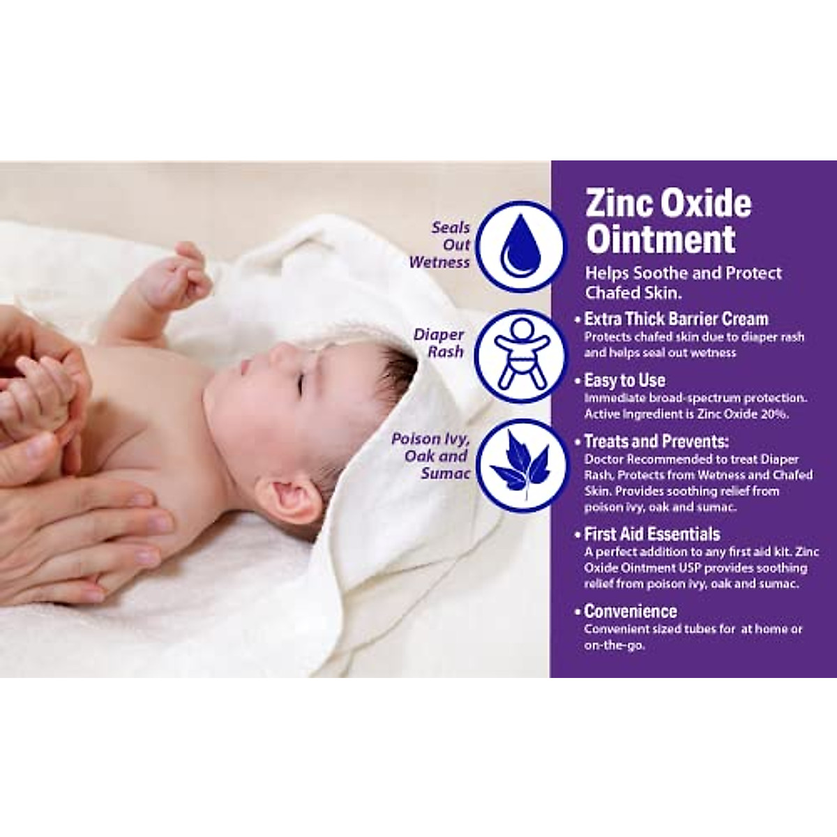 Globe Zinc Oxide Ointment 20%| 2 Ounce Tube (3 Pack) (Total 6 oz) | Advanced Skin Protection | for Diaper Rash, Relief from Poison Ivy, Sumac & Oak, Protects from Wetness, Protects Chafed Skin