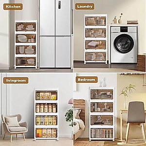 CherRevie Stackable Storage Bins with Lids, 144QT Closet Organizers and Storage, 1 Second Collapsible Plastic Storage Boxes with Wheels, Foldable Storage Containers for Home, Office, Dorm, 4 Pack