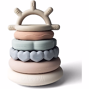 Ali+Oli Stacking Rings Baby Toy (Sun) - Infant Toys, Stacking & Building Toys, Toddler Learning Toys, Montessori Toys for Baby, Food-Grade Silicone Toys for Babies