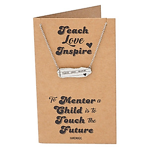 quan jewelry Beautiful Bar Necklace with Pendant, Gift for Teachers, comes with Motivational and Inspirational Quote Greeting Cards