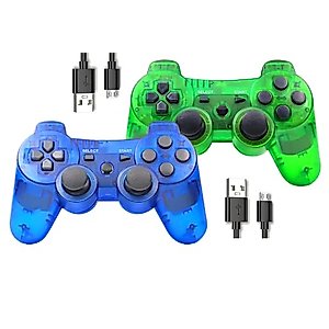 ＲＵＥＩＵＲＩ Wireless Controller for PS3,2 Pack PS3 Controller Compatible with PS 3 Console Double Shock Motion Control Upgraded Joystick with Charging Cord (Blue+Green)