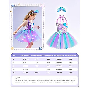 STOPKLAS Girls Dress Up Costume Mermaid Tutu Dress, Colored Led Light Up Mermaid Princess Dress for Halloween Birthday Party