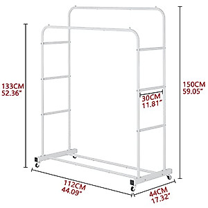 Laiensia Double Rod Garment Rack,Portable Rolling Clothes rack on Wheels,for Hanging Clothes,White