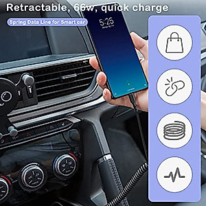GELRHONR Retractable USB Type C Cable,Coiled USB A to USB C (3A 60W) Fast Charging and Data Cable for S10,S20,S22,Note 10 9, Pixel 4XL,Switch,OnePlus 5,Other USB C Device - Black/(Max 1.5M/4.9Ft)