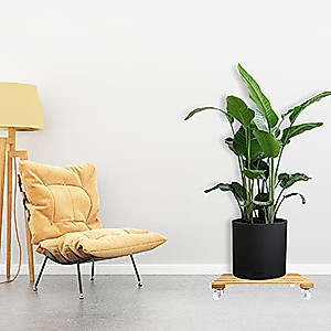 Cedilis 3 Pack Plant Caddy, Bamboo Plant Stand with Rolling Wheels, Mobile Flower Pot Mover Roller, Heavy Duty Plant Pot Pallet Dolly Caster for Patio Outdoor, Holds up to 100 Lbs, 12 Inch Square