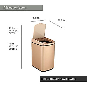 Hanover Home Hands-Free Metal Trash Can with Fingerprint-Resistant Finish, Soft-Close Motion Sensor Lid, and Removable Bin for Bathroom and Bedroom - 3.2 Gallons (12 Liters) in Rose Gold