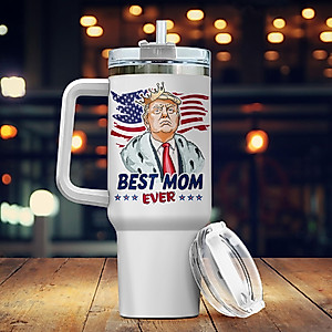 VAATOO Mama Eleven Funny To Mommy Mother Straws Day For Water Cups Modern Handle Simple, Trump Best Mom Gifts, Tumbler 40 Oz With Handle Lid And Straw, Trump Best Mom Ever Us