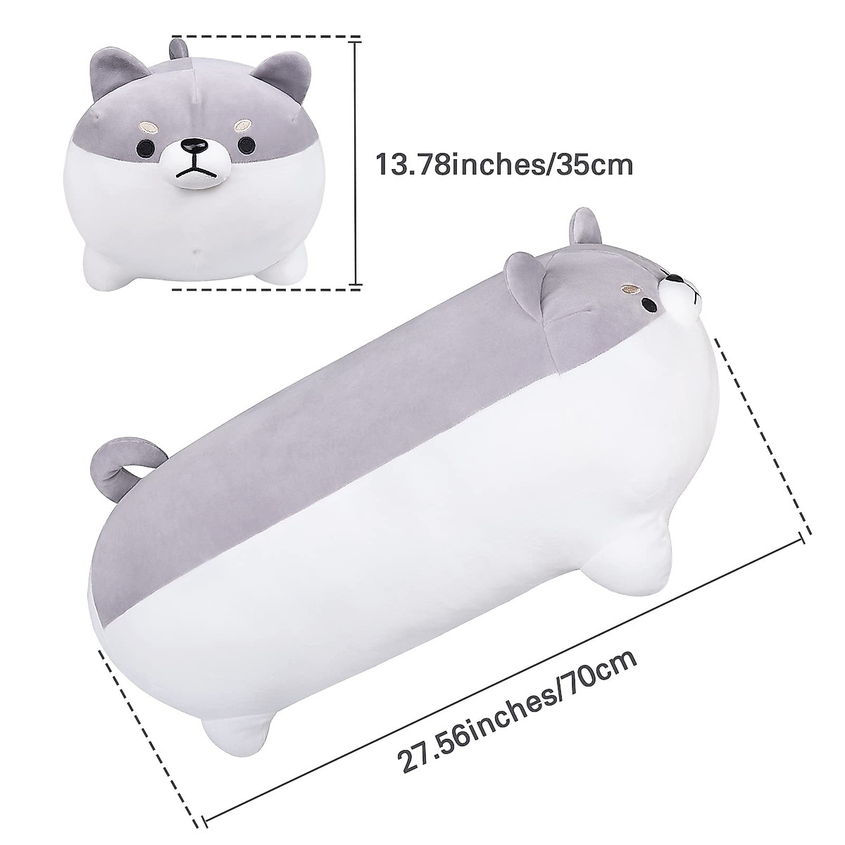 Auspicious beginning 27.6'' Shiba Inu Plush Toy Anime Corgi Kawaii Long Plush Dog Soft Hugging Body Pillow, Big Stuffed Animal Plush Doll Gifts Gray