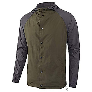 HARBETH Mens Lightweight Waterproof Active Hooded Nylon Jacket Workout Running Hiking Raincoat Army/Charcoal Gray XXL