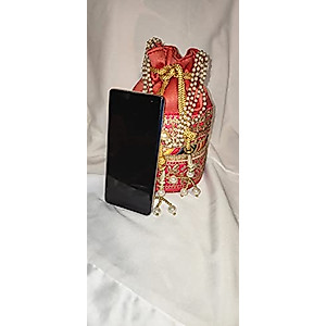 Hand embroidered art silk Potli handbags for Women. For Evening outing, wedding, and party Bag Purse with Drawstring. (Pink)