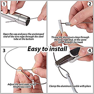 2 Pieces Hanging Closet Rod, Adjustable Width and Height, Clothes Hanging Bar Closet Organizer Rod Double Closet Rod Poles for Hanging Clothes Indoor Outdoor Closet Space-Saving (Stainless Steel)