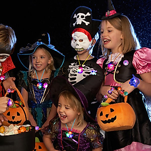 DIYASY 63 Pcs Halloween Party Favors, Light Up Rings Necklace LED Flash Bracelets Lighted Brooches Bulk Glow Toys Party Supplies Decorations for Kids