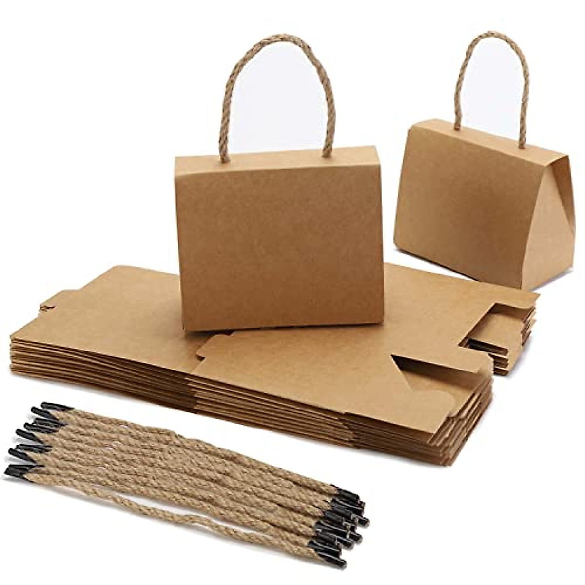 20 Pcs Brown Gift Boxes,5.12x2.75x3.54 Inches,Small Gable Gift Boxes,Portable Handle Kraft Paper Gift Box with Hemp rope for Kids' Birthday Party,Wedding,Baby Shower,Small Cakes Cookie