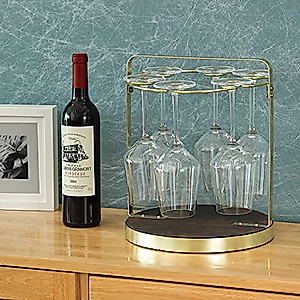 MyGift Modern Brass Metal & Burnt Wood Tabletop Stemware Holder Rack, Wine Glass Serving Caddy