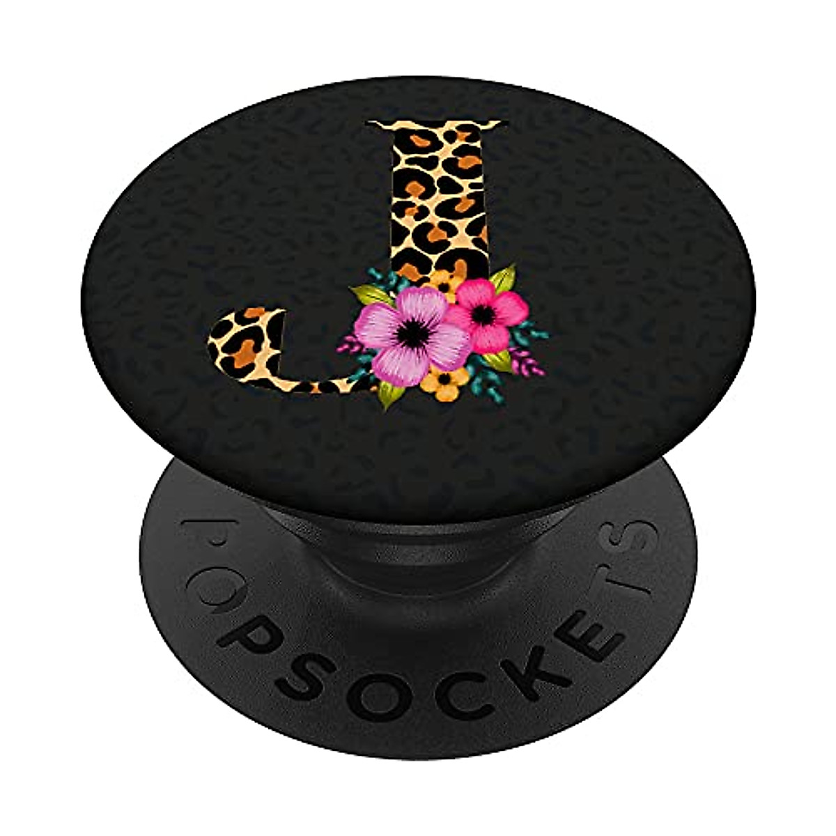 Leopard Cheetah Animal Print Flower Letter J Monogram PopSockets Swappable PopGrip