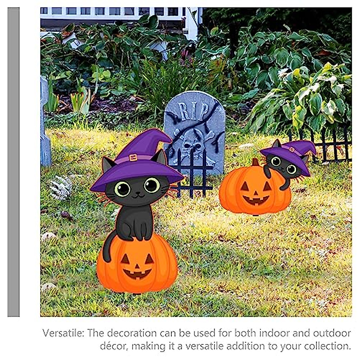 LUOZZY 2pcs Halloween Outdoor Decorations Black Cat Pumpkin Yard Stakes Garden Cat Sign with Stake Halloween Yard Decors