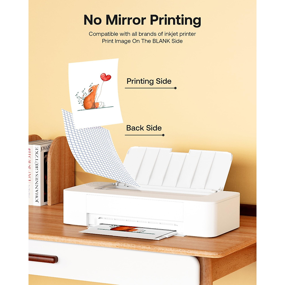 Hiipoo Heat Transfer Paper for T Shirts 25 Sheets, 8.5"x11" Printable Heat Transfer Vinyl for Inkjet Printer Iron on Transfers for Dark Fabric