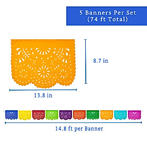 Mexican Party Banners (5 Pack - 10 Tissue Paper Flags per Banner/NOT Plastic) - Papel Picado Banner - Mexican Themed Party Decorations - Papel Picado Mexicano para Fiesta - Fiesta Party Decorations