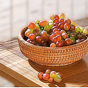 WSZJJ Handmade Living Room Snack Fruit Bowl Vegetable Basket Wicker Picnic Plate Food Bread Basket (Size : 26cm)