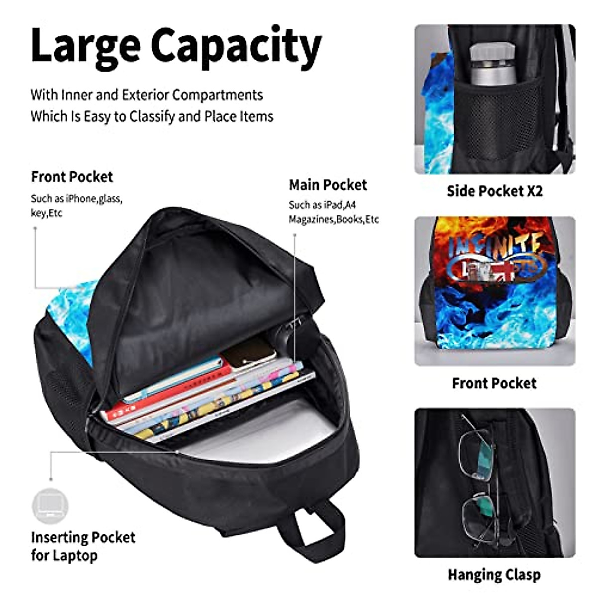 3-Piece Unisex Backpacks Set Including Travel Daypack, Lunch Tote Bag And Pencil Case Combination For Men Women