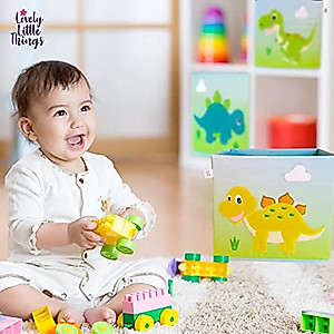 LOVELY LITTLE THINGS STORAGE BIN - Dino Storage Bins Foldable - Toy Box Collapsible Cube - Boxes for Shelves - Storage Box Decorative - Kids Toys Organizer - (Square Dino Trio)
